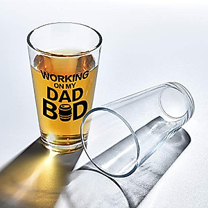 Funny Dad Beer Glass, Working on My Dad Bod Pint Beer Glass for Dad, New Dad, Father, Husband - Ideal Gift for Christmas, Birthday, Fathers Day from Daughter, Son, Kids, Wife, 15Oz