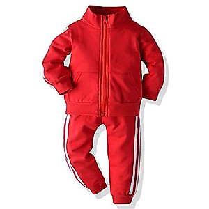 CRAZY GOTEND Toddlers Boys Outfit Set Long Sleeve Tracksuit Sweatsuit 2 Pack Kids Clothing Athletic Clothes Zip With Pockets Red 12-18 Months/80