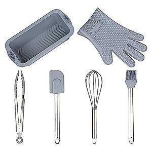 Silicone 6set Bakeware Baking Set, Economical BPA Free Kitchen Baking Pans Heat Resistant Cake Pan, Cake Tools Kit for Bread Pizza Cupcake Muffin Pizza DIY Loaf Cheesecake - Grey
