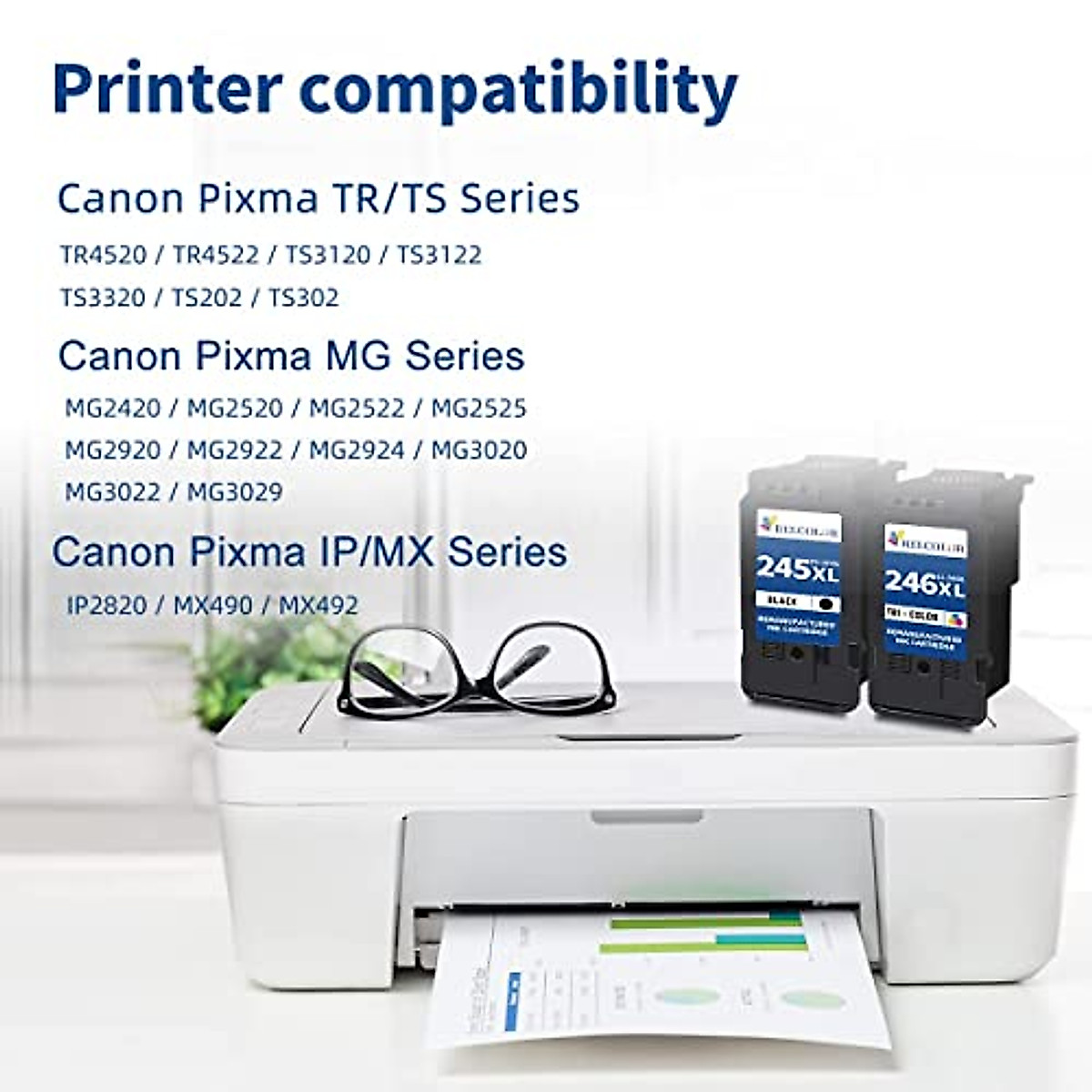 Relcolor 245XL 246XL Ink Cartridge Black Color Combo Fit for MX490 MX492 MG2522 TS3100 TS3122 TS3300 TS3322 TS3320 TR4500 TR4520 TR4522 MG2500 Printer Canon PG 245 CL 246 XL Higher Yield