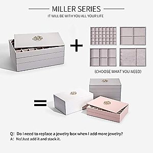 Vlando Jewelry Trays Stackable Showcase Display Drawer Organizer Storage- Multi-Purpose,Multiple Combinations, Large Capacity Multi-Layer Design and Fashion(Grey)