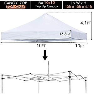 Ontheway 10' x 10' Replacement Canopy Top for EZ Pop Up Canopy Tent, Instant Canopy Top Cover (Canopy Top Only)