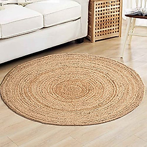 Goroly Home Natural Hand Woven Jute Braided Rug, Decorative Round Braided Reversible Durable Sustainable Jute Round Rug Pad, Shag Rugs for Bedroom, Floor Rug, Kitchen Rug - 48 Inch Round - Natural
