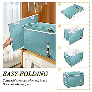Kigai Storage Basket Lighthouse Landscape Storage Boxes with Lids and Handle, Large Storage Cube Bin Collapsible for Shelves Closet Bedroom Living Room, 16.5x12.6x11.8 In