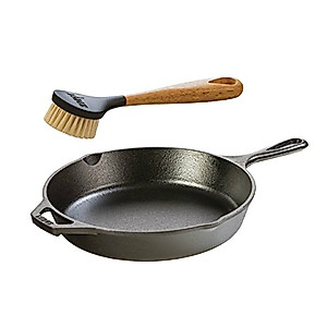 Lodge Seasoned Cast Iron Skillet with Scrub Brush- 10.25 inches Cast Iron Frying Pan With 10 inch Bristle Brush