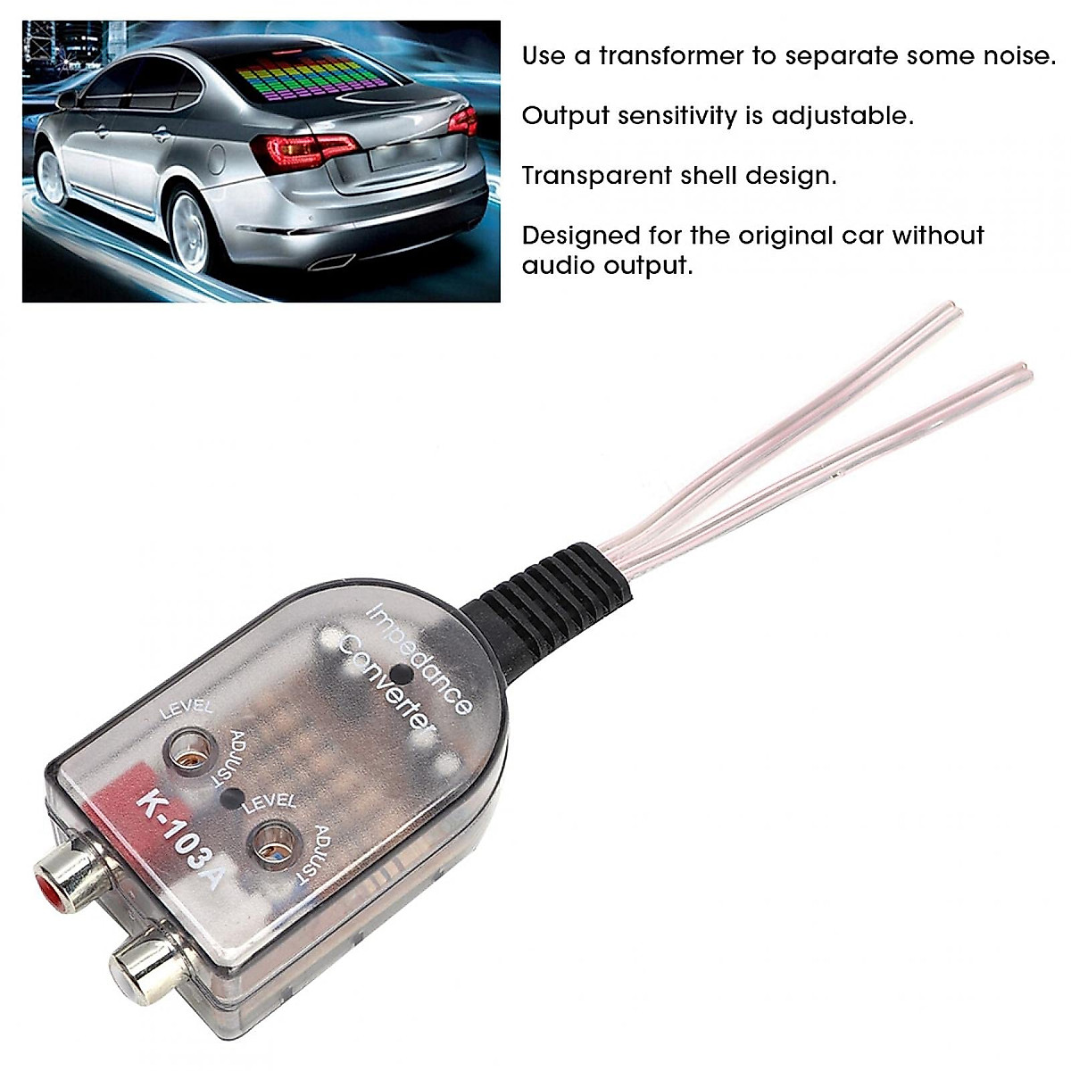 Acouto High to Low Converter Car Audio Car Stero Adjustable Speaker High to Low Line Audio Impedance Converter