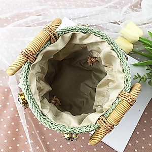 LIUZH Round Rattan Handmade Pearl Bag Bohemian Bucket Knitting Shoulder Crossbody Bead Beach Bag Holiday Tote (Color : D, Size : 1)