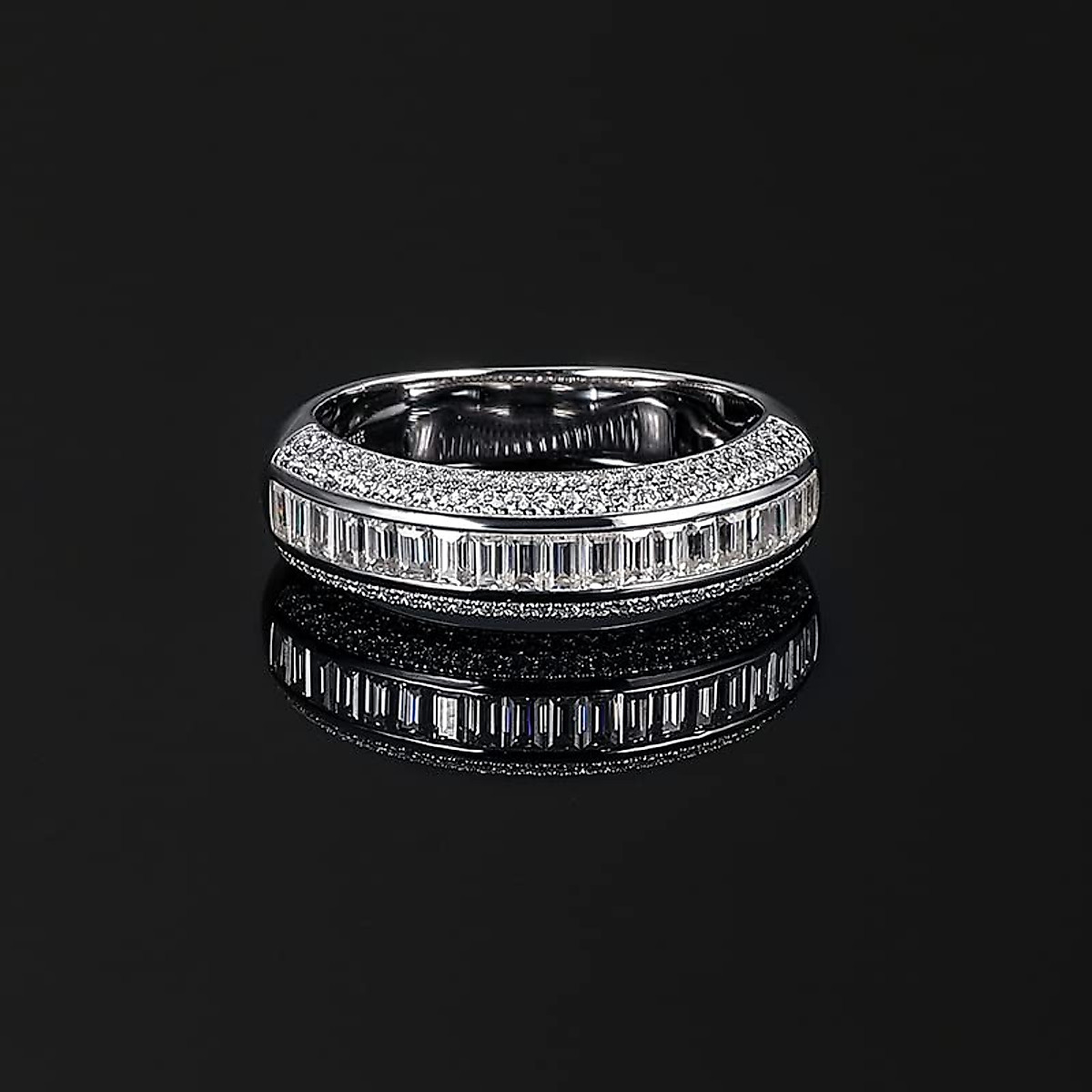 HELLOICE Moissanite Ring for Men Wedding Band Sterling Silver Wedding Rings 18K White Gold Plated Engagement Ring Anniversary Band