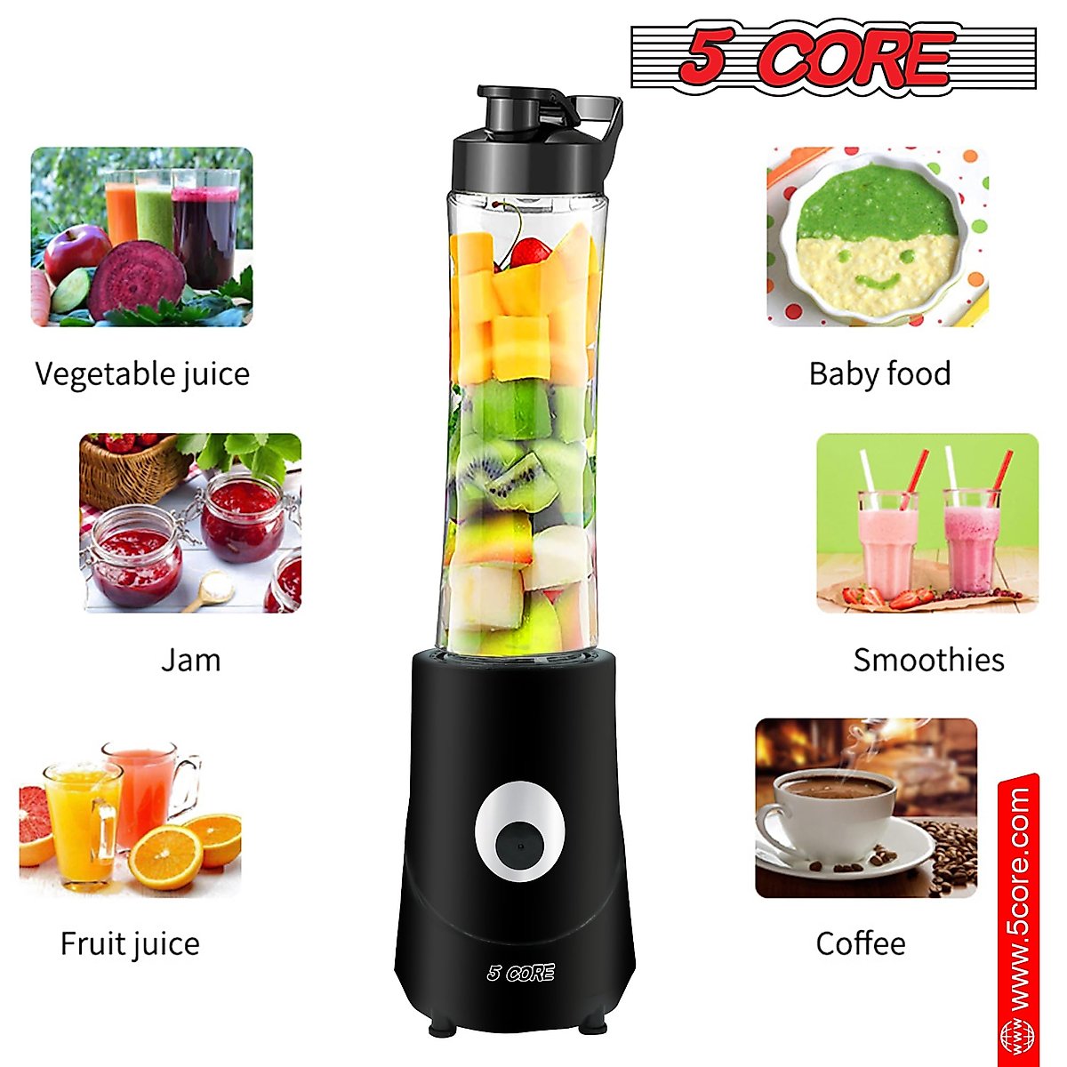 Generic 5 Core Smoothie Blender Personal Blender for Shakes and Smoothies 300W Powerful Food Processor with 20oz Portable Sports Bottle Single Blend Easy To Clean BPA Free 5C 421