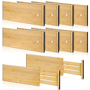 DoubleFill 8 Pcs Bamboo Deep Drawer Dividers 6 Inches High Adjustable Kitchen Drawer Organizer with Spring Loaded Expandable from 13.5-22 Inch Drawer Separators for Dresser Bathroom Bedroom