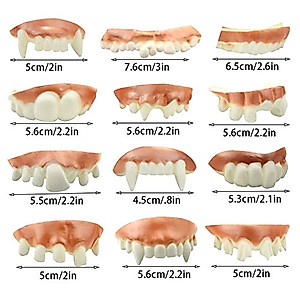 Marrywindix 12 Pieces Gnarly Teeth Gag Teeth Ugly Fake Teeth Vampire Denture Teeth for Halloween Costume Party Favors Photos Props (12 Styles)