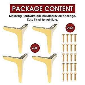 5 Inch Furniture Legs Set of 4 Right Angle Furniture Legs Metal Table Legs Metal Modern Style Sofa Legs Chair Legs Heavy Duty Sofa Replacement Feet for Couch, Nightstand, Ottoman, Cupboard (Gold)