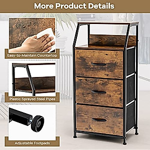 Giantex 3 Drawers Dresser, Storage Tower w/ 3 Foldable Fabric Drawers & Open Shelves, Wooden Top & Metal Frame, Anti-Tipping Design, Tall Storage Chest of Drawers for Bedroom, Hallway, Closet