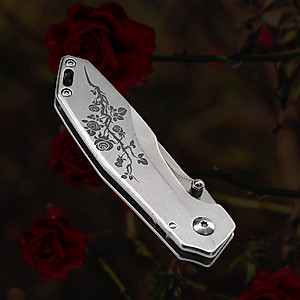 ALBATROSS 7" EDC Simple Practical Folding Knife Liner Lock Pocket Knife with 8Cr14MoV Steel Blade,Rose pattern Stainless steel Handle,Belt Clip and Orange Gift Box