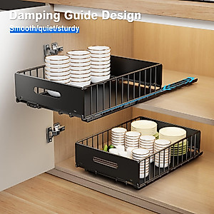 MUSTORN 2 Pack Pull Out Cabinet Organizer, Slide Out Drawers for Cabinets Peel and Stick Pull Out Drawers Heavy Duty Pull Out Shelves for Kitchen,Cupboard,Pantry,Bathroom (16.5"D*11.8"W*3.94"H-Black)