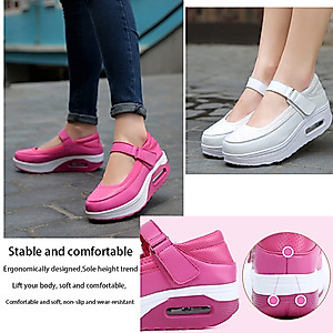 AngryMonkey Womens Air Cushion Buffer Mary Jane Walking Nursing Orthotic Heel Pain Wedge Adjustable Breathable Platform Work Nurse Shoes (Black/PU,8,Women,8)