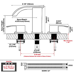 Brushed Nickel Waterfall Bathroom Faucet for Sink 3 Hole - Widespread, 2-Handles 8 Inch Modern Faucet for Bathroom Sink, Vanity Faucet with cUPC Supply Lines