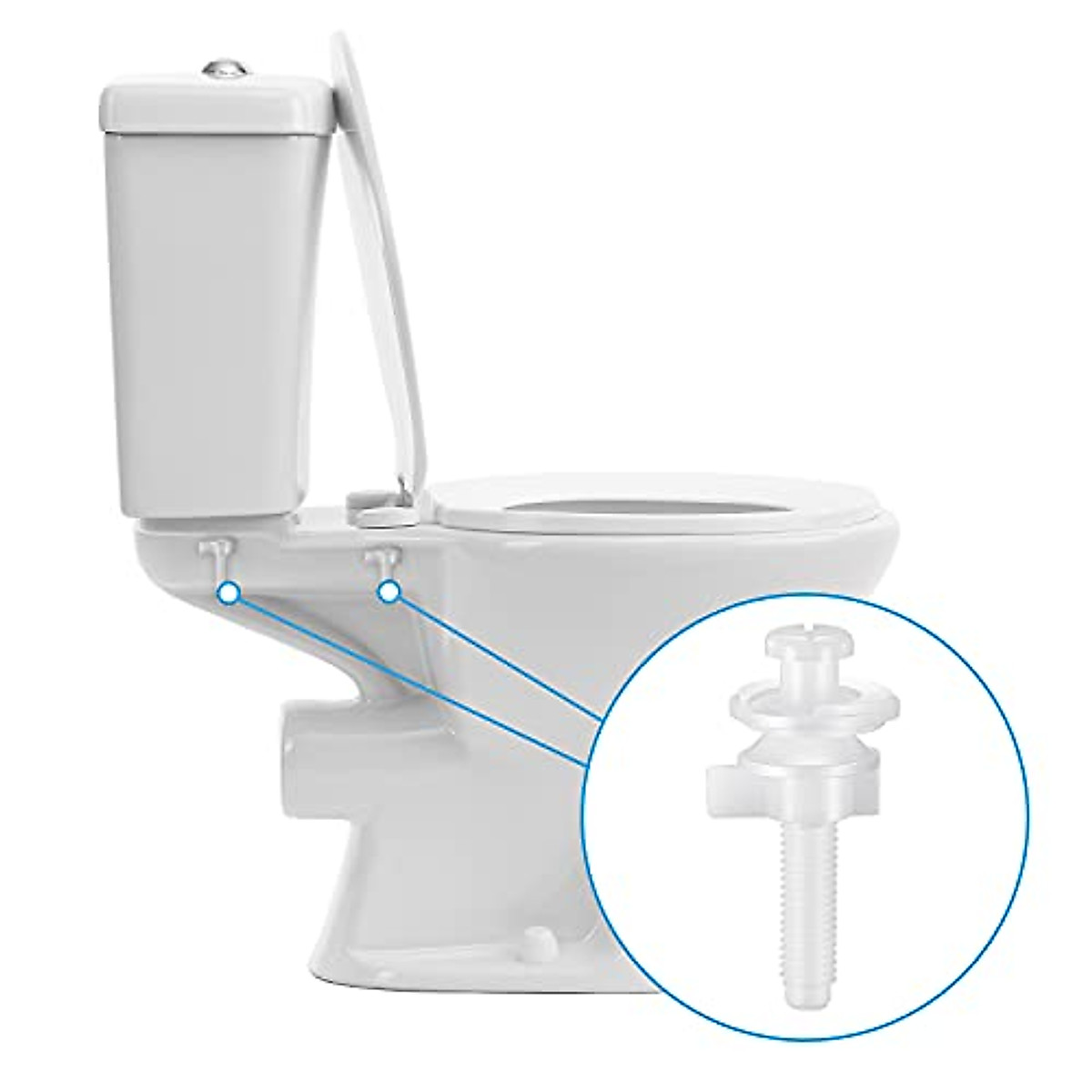 Canomo Toilet Seat Replacement Part Includes Plastic Toilet Seat Hinge Bolt Screws with Plastic Nuts and Washers for Fixing the Top Toilet Seat, White (8 Pieces), 2.56 Inches