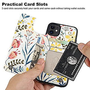 HAOPINSH for iPhone 11 Wallet Case with Card Holder, Floral Flower Pattern Back Flip Folio PU Leather Kickstand Card Slots Case for Women Girls, Double Magnetic Clasp Shockproof Cover 6.1"