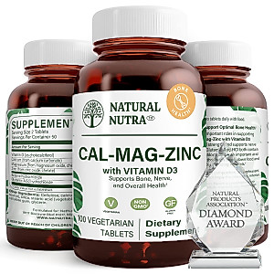 Natural Nutra Calcium Magnesium Zinc (Cal-Mag Zinc) Supplement with Vitamin D3 for Bone Strength, Helps Improve Digestion, Health Gluten Free and Sugar Free, Essential Mineral Complex (100 Count)
