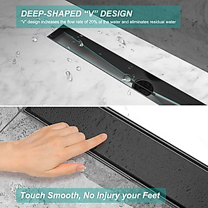 BARONAGE 36-Inch Linear Shower Drain, 2-in-1 Flat & Tile Insert Cover,Brushed SUS 304 Stainless Steel Matte Black Rectangle Shower Floor Drain Adjust