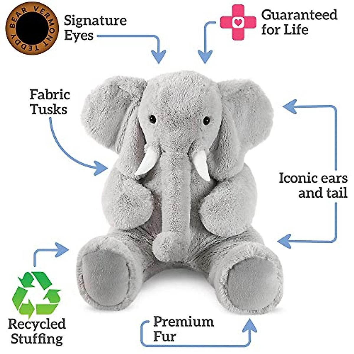 Vermont Teddy Bear Giant Elephant Stuffed Animal - 4 Foot Big Stuffed Elephant Plush from Giant Cuddle Collection - Collectible Plushies for Kids & Adults - Crafted in The USA
