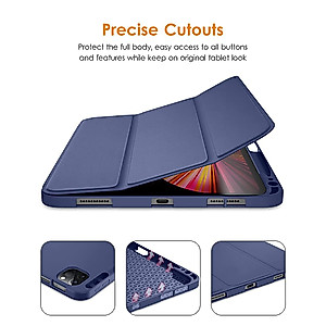 DTTO for iPad Pro 11 inch 4th/3rd/2nd/1st Generation 2022/2021/2020/2018 Case, Smart Slim Trifold Stand Soft TPU Back Cover with Built-in Pencil Holder, Also Fit iPad Air 5/4,Navy Blue