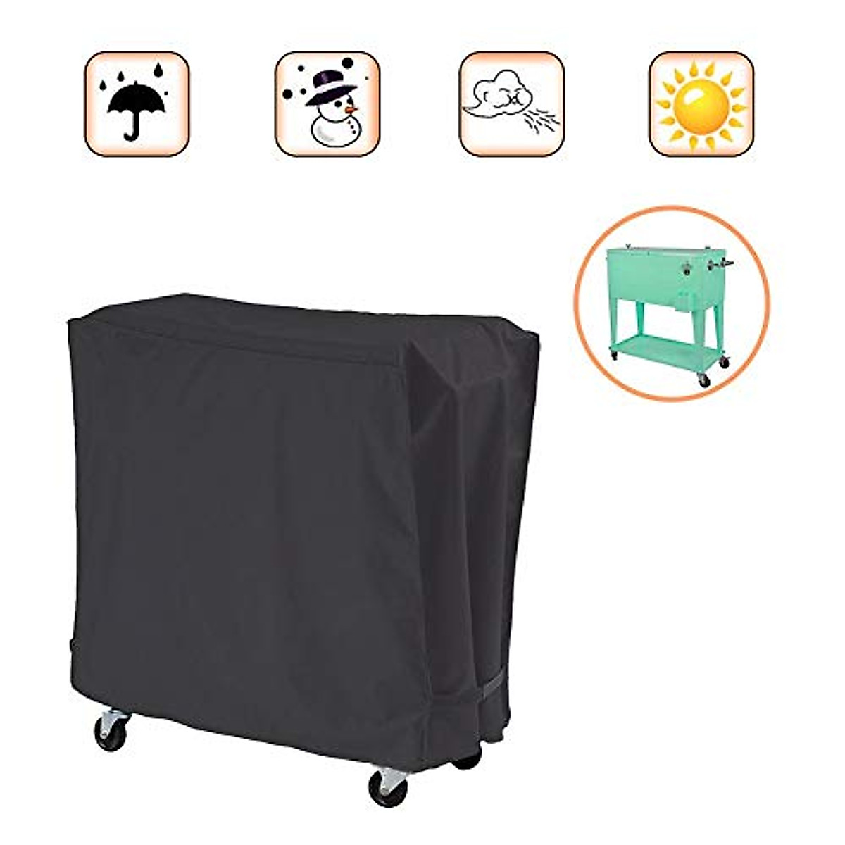 Cooler Cart Cover, Water-Proof Outdoor Patio Cooler Protective Covers for Outdoor Beverage Cart Rolling Ice Chest, 35x20x32inch (LxWxH)(Black)