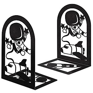 Book Ends, Bookends for Shelves, Book Holders for Office Kitchen Home Decorative,Bookends for Heavy Books,Metal Planet Bookends Black,Non Skid Book Stoppers