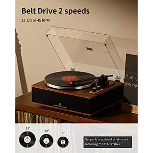 ANGELS HORN Vinyl Record Player, Bluetooth Turntable with Built in Speakers Phono Preamp, High Fidelity Turntables for Vinyl Records with Magnetic Cartridge AT-3600L, Belt Drive 2-Speed