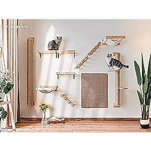 FUKUMARU Cat Activity Tree with Scratching Posts, Wall Mounted Jute Scratcher Pine Hammock (Cat Activity Tree-Updated)