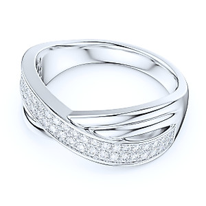 PRSTANI Sterling Silver 7.6mm Wide Unisex CrissCorss Two Rows Simulated Round Brilliant Diamonds Wedding Band Fashion Ring (4.5)