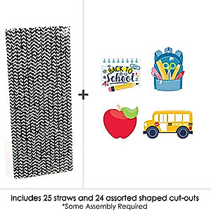 Big Dot of Happiness Back to School - Paper Straw Decor - First Day of School Classroom Striped Decorative Straws - Set of 24