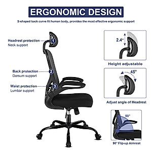 Misolant Office Chair, Ergonomic Desk Chair, Office Desk Chair, Office Chair with Headrest and Adjustable Lumbar Support, Home Office Chair Black