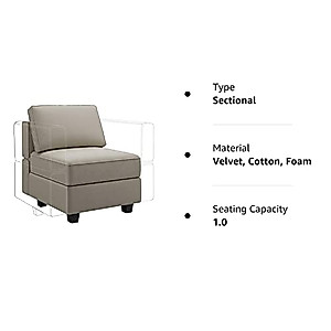 Belffin Modular Sofa Middle Module with Storage Accent Armless Chair for Modular Sectional Sofa Couch Velvet Grey