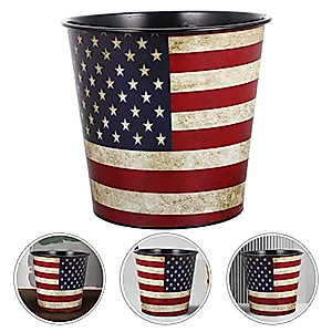 Happyyami American Flag Printed Metal Trash Can Vintage Garbage Bin Reusable Round Bedroom Rubbish Can Retro Kitchen Wastebasket for Farmhouse Home Office