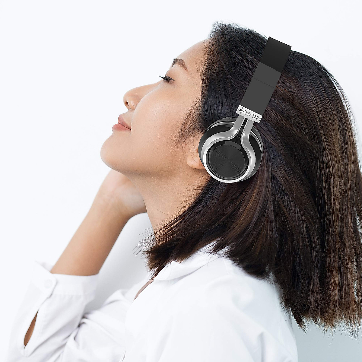 Aduro Resonance Wireless Headphones with Microphone Foldable Over The Ear Headphones with Mic Rechargeable Wireless Headset - Black/Silver