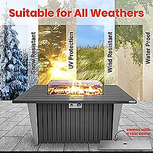 Outdoor Propane Fire Pit Table - CSA/ETL Certified 50,000 BTU Pulse Ignition Weatherproof Rectangle Propane Gas Fire Table w/Adjustable Flame - Glass Rocks Wind Guard, Black - SereneLife SLFPSX55