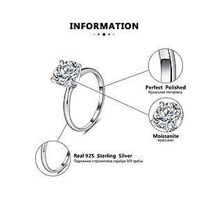 Amore 1CT 2CT 3CT DEW Solitaire Moissanite Engagement Ring by Ginger Lyne Choice of White Yellow or Rose Gold over Sterling Silver Wedding rings for women by Ginger Lyne