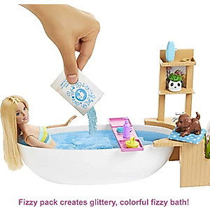 ​Barbie Fizzy Bath Doll & Playset, Blonde, with Tub, Fizzy Powder, Puppy & More, Gift for Kids 3 to 7 Years Old