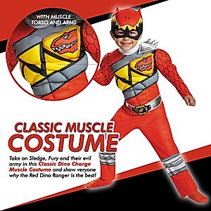 Red Power Rangers Costume for Toddlers. Official Licensed Red Ranger Dino Charge Classic Muscle Power Ranger Suit with Mask for Boys & Girls, Large (4-6)