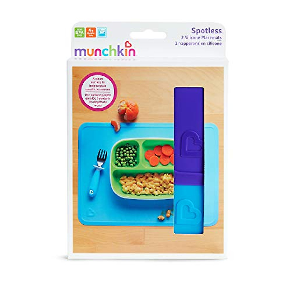 Munchkin® Spotless™ Silicone Placemats for Kids, 2 Pack, Blue/Green