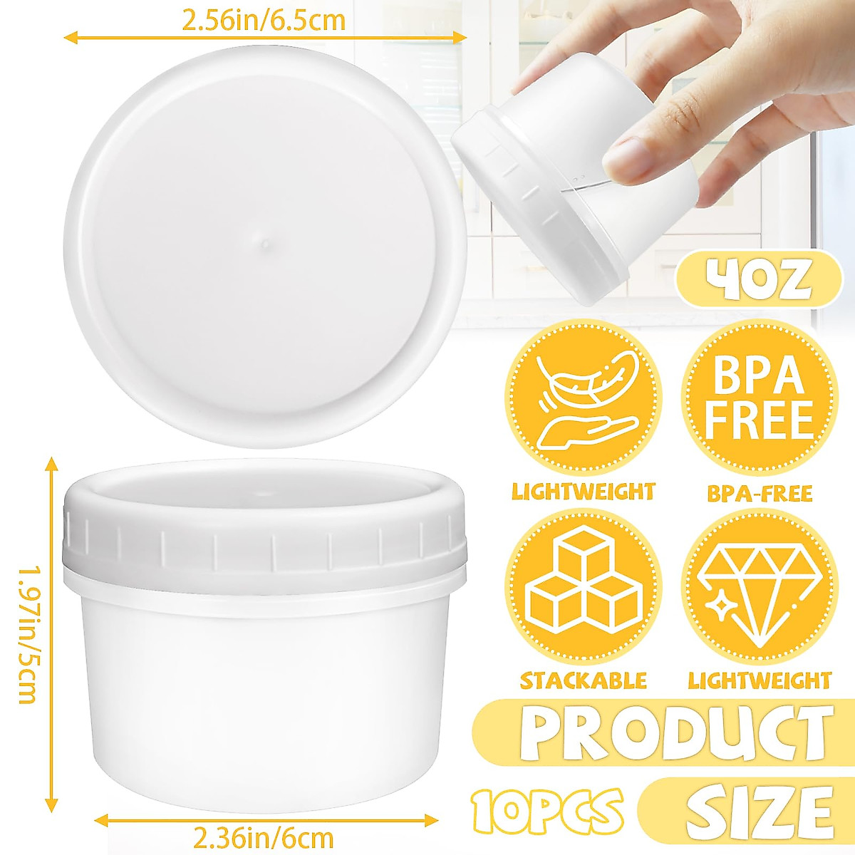 ISUSSER 10 Pack 4oz Reusable Small Plastic Containers with Screw Lids, Small Food Storage Freezer Containers, Deli Containers Stackable Food Storage Jars, Sauce Condiment Jars Lunch Box Accessories