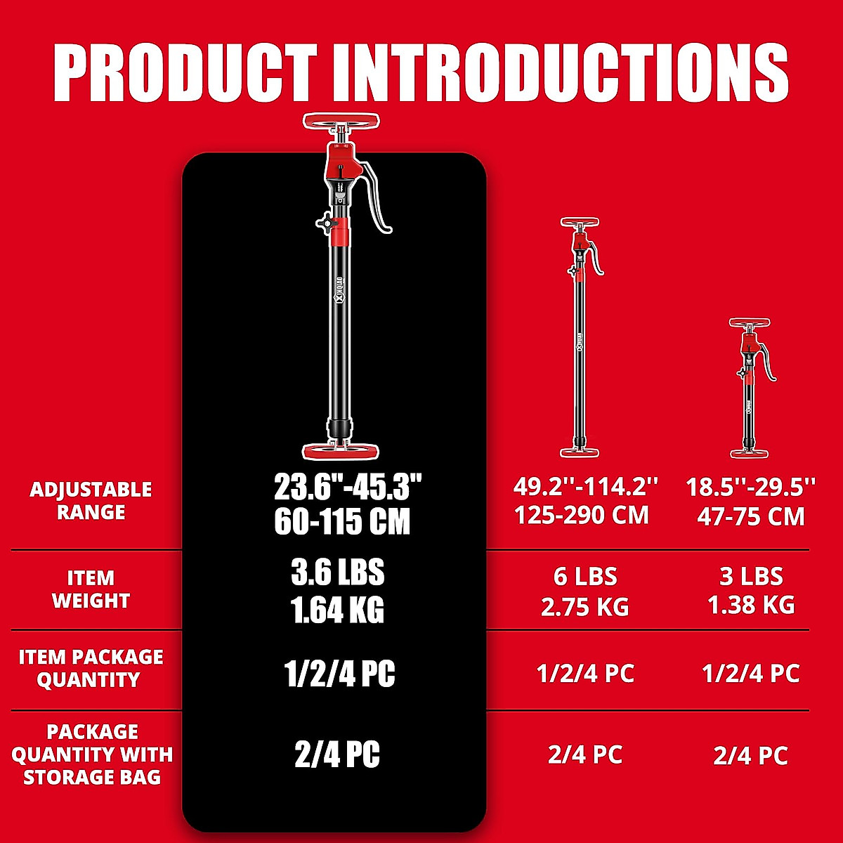 XINQIAO Cabinet Jacks for Installing Cabinets, Heavy Duty Third Hand Tools Adjustable Support Pole from 23.6 IN to 45.3 IN, 2 PCS