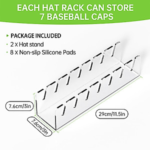 Phsycolv 2024 New Hat Stand for Baseball Caps Display and Organizer, No Install Acrylic Hat Holder for 14 Baseball Caps for Bedroom, Closet, Dresser (2PCS), Unique Gift for Hat lovers