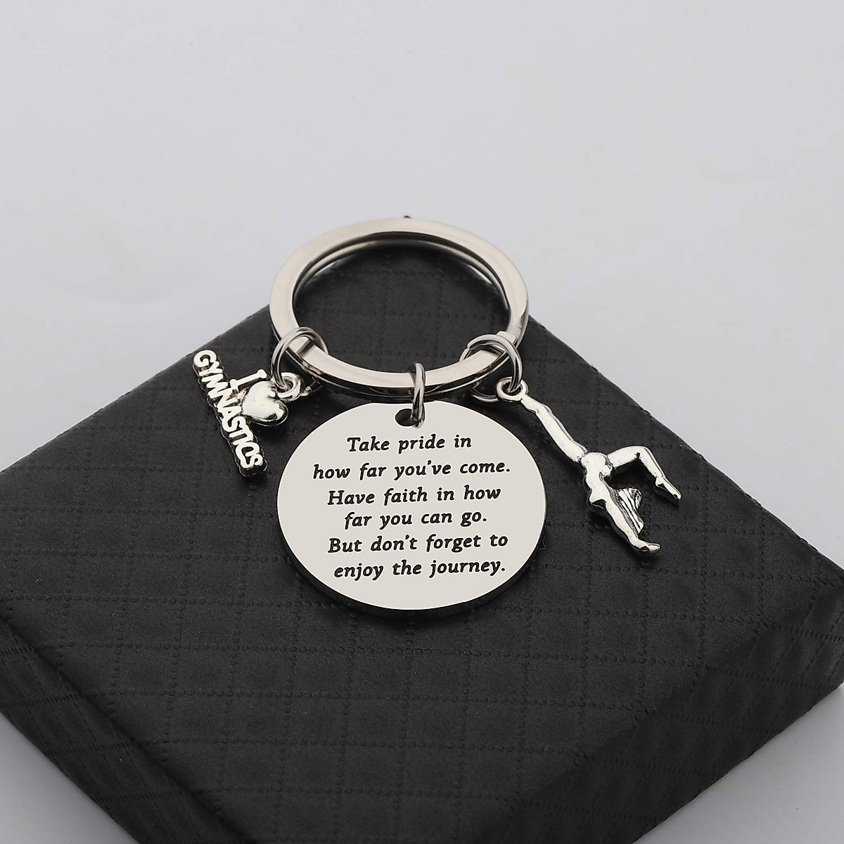 FUSTMW Gymnast Gift Gymnastics Keychain Inspirational Gifts Gymnast Jewelry Gymnastics Class Gift Birthday Jewelry for Teens (silver)
