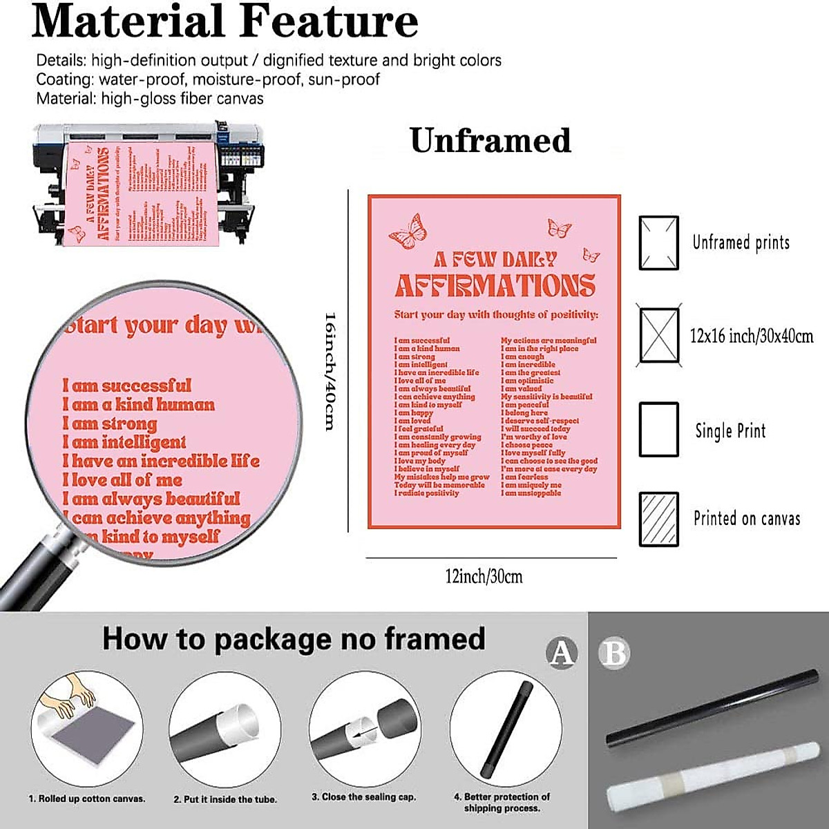 Lianxiaw Daily Affirmations Pink posters for room aesthetic，Trendy prints positive wall deco Vintage red butterfly poster.（12x16in Unframed）