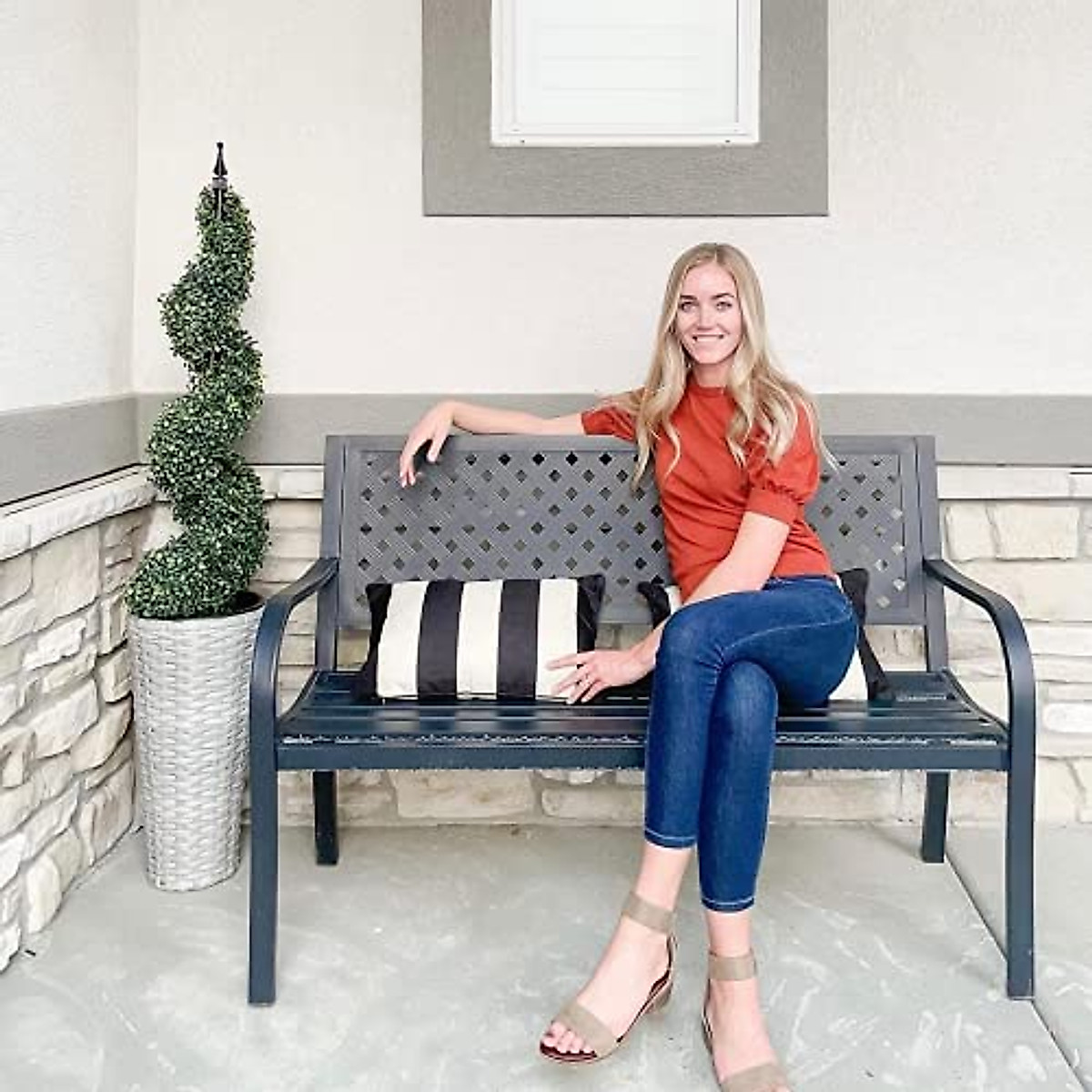 ABOUND LIFESTYLE Insert Included Outdoor Pillows Waterproof, Striped Outdoor Lumbar Pillow Set of 2, All-Season Cushions for Patio Furniture, Patio Furniture Pillows, Outdoor Throw Pillows (12”x20”)