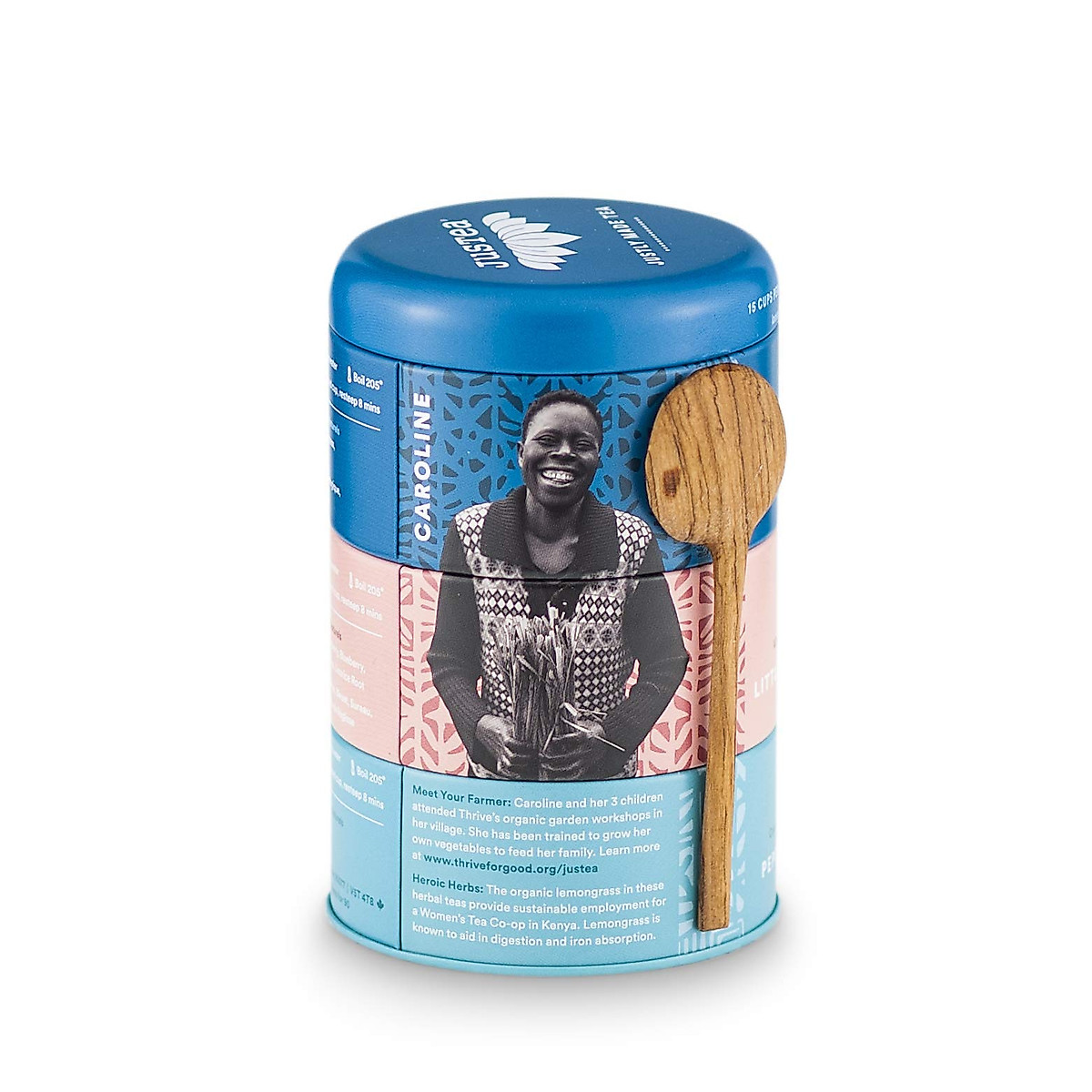 JusTea Herbal Tea Trio | Stacking Tins Variety Pack with Hand Carved Tea Spoon | Loose Leaf Tea | Caffeine Free | Award-Winning | Fair Trade | Non-GMO