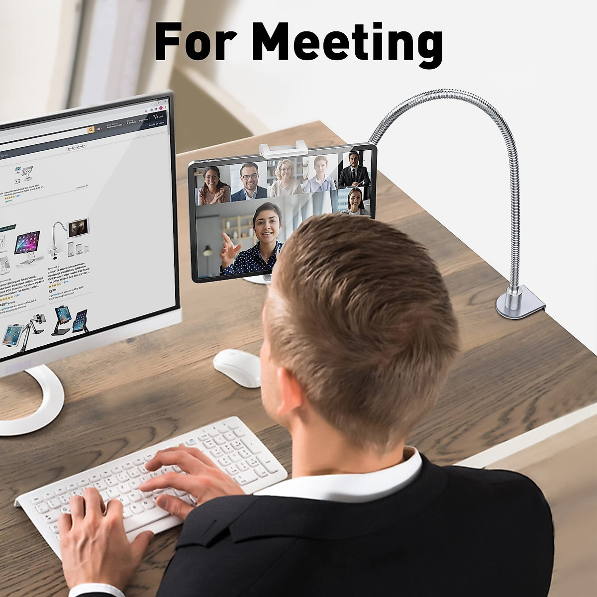 AboveTEK Gooseneck Tablet Holder, Flexible Long Arm iPad Desk Mount Aluminum iPad Stand Phone Holder for Bed Office Kitchen, Fits for 4.5"-13.5" iPad Android Tablet & iPhone 6-13Pro